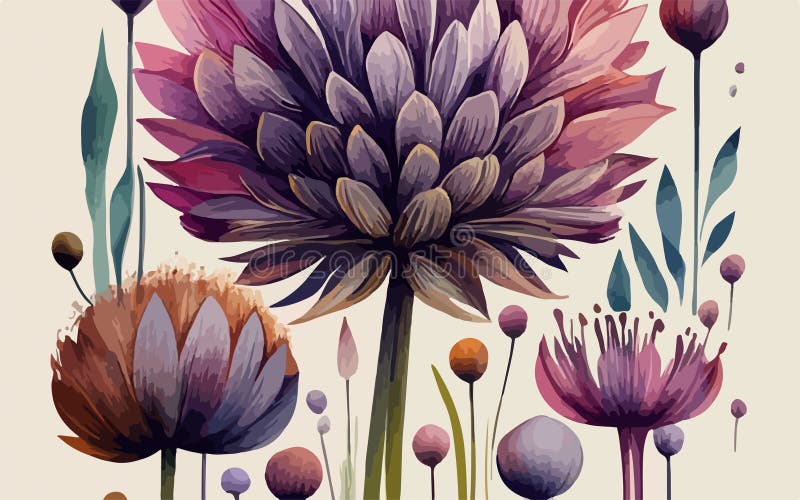 Watercolor Illustration of Allium Flower, Botanical Illustration ...