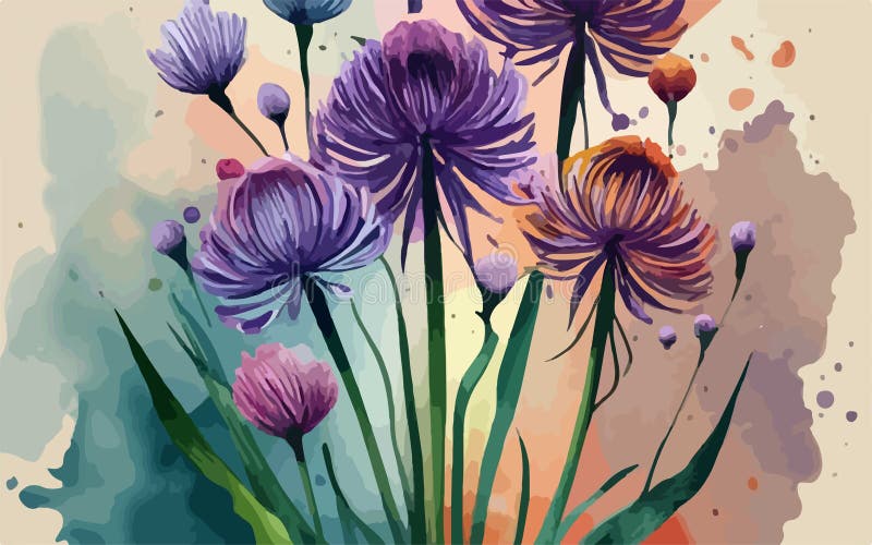 Watercolor Illustration of Allium Flower, Botanical Illustration ...