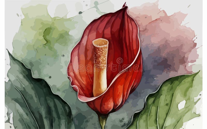 Watercolor Illustration of Arum Lobe Flower, Botanical Illustration ...