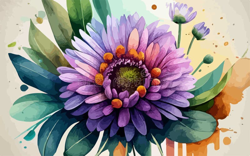 Watercolor Illustration of Aster Flower, Botanical Illustration ...