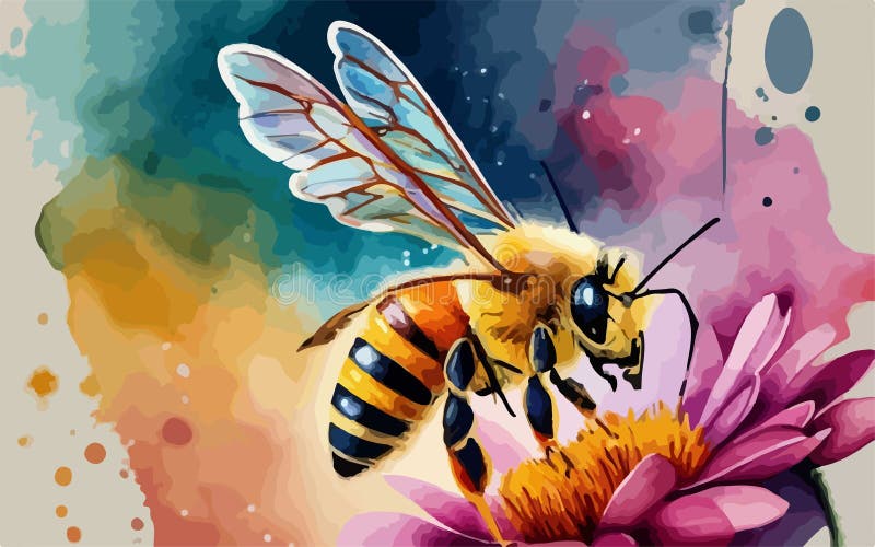 Watercolor Illustration of Bee, Botanical Illustration, Flowers ...