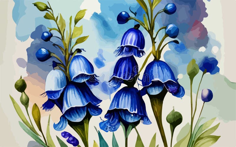 Watercolor Illustration of Blue Bell, Botanical Illustration, Flowers ...