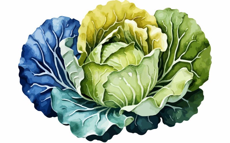 Watercolor Illustration of Cabbage Plant, Botanical Illustration ...