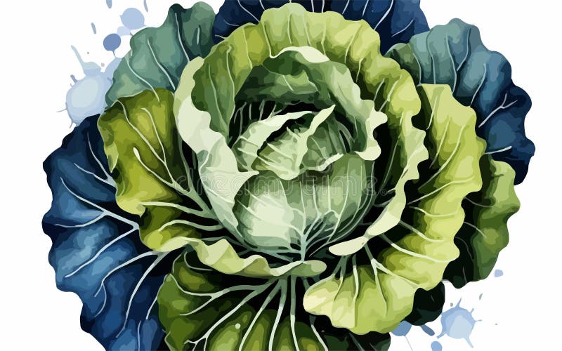 Watercolor Illustration of Cabbage Plant, Botanical Illustration ...