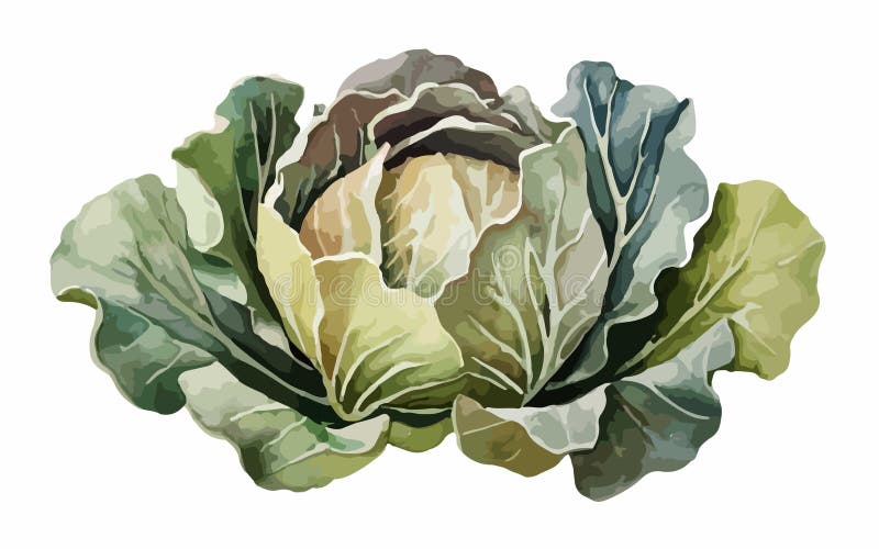 Watercolor Illustration of Cabbage Plant, Botanical Illustration ...