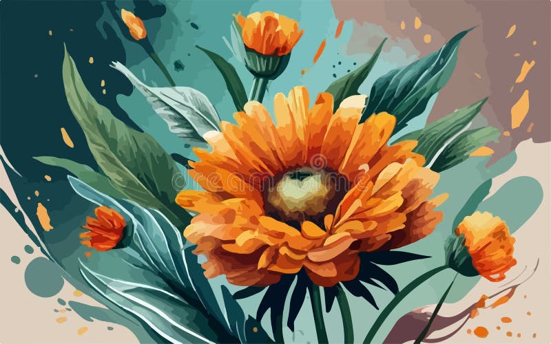 Watercolor Illustration of Calendula Flower, Botanical Illustration ...