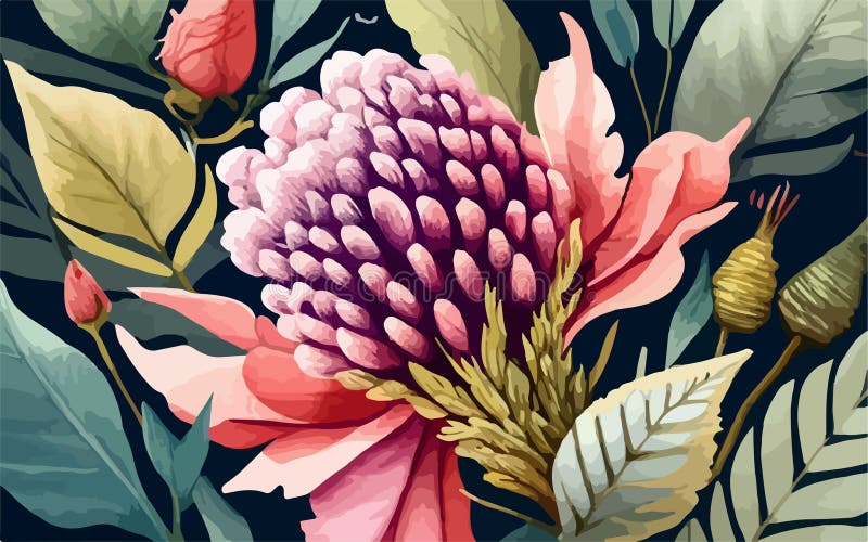 Watercolor Illustration of Cockscomb Flower, Botanical Illustration ...