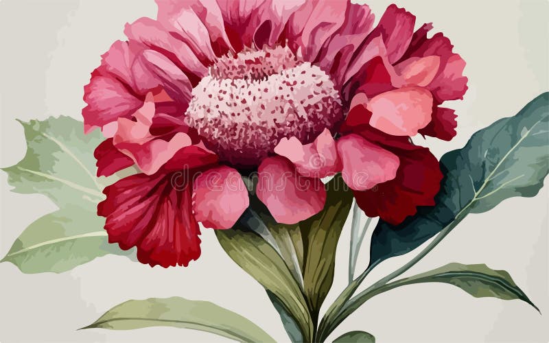 Watercolor Illustration of Cockscomb Flower, Botanical Illustration ...