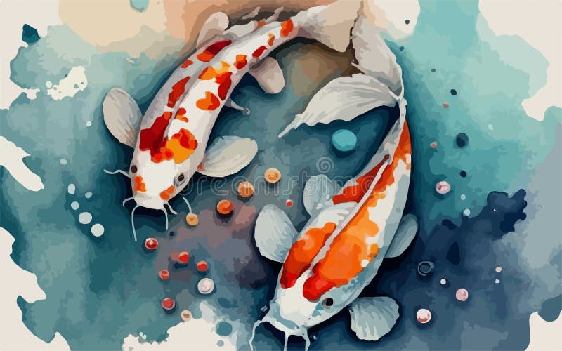 Watercolor Illustration of Koi Fish, Botanical Illustration, Flowers ...