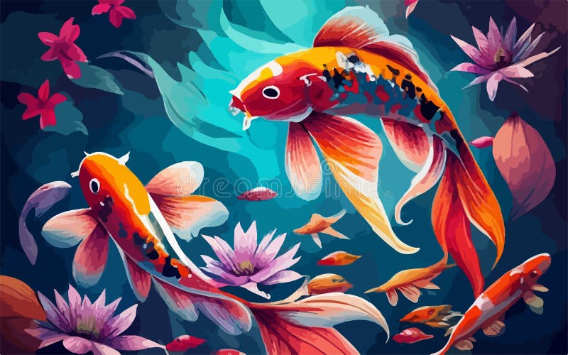 Watercolor Illustration of Koi Fish, Botanical Illustration, Flowers ...