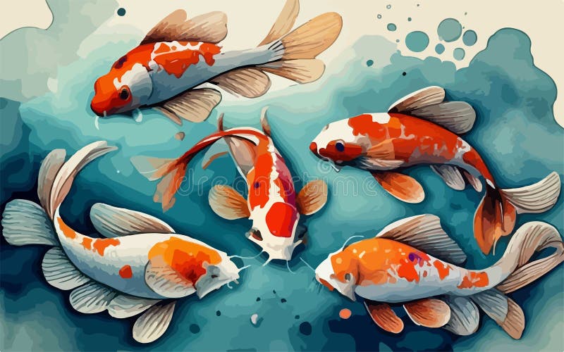 Watercolor Illustration of Koi Fish, Botanical Illustration, Flowers ...