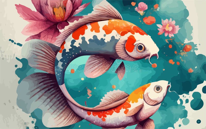 Watercolor Illustration of Koi Fish, Botanical Illustration, Flowers ...