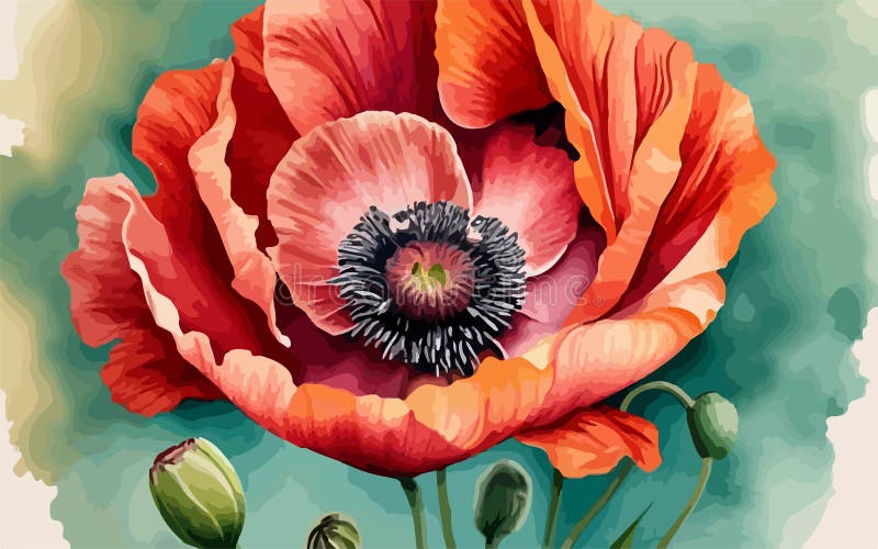 Watercolor Illustration of Oriental Poppy, Botanical Illustration ...