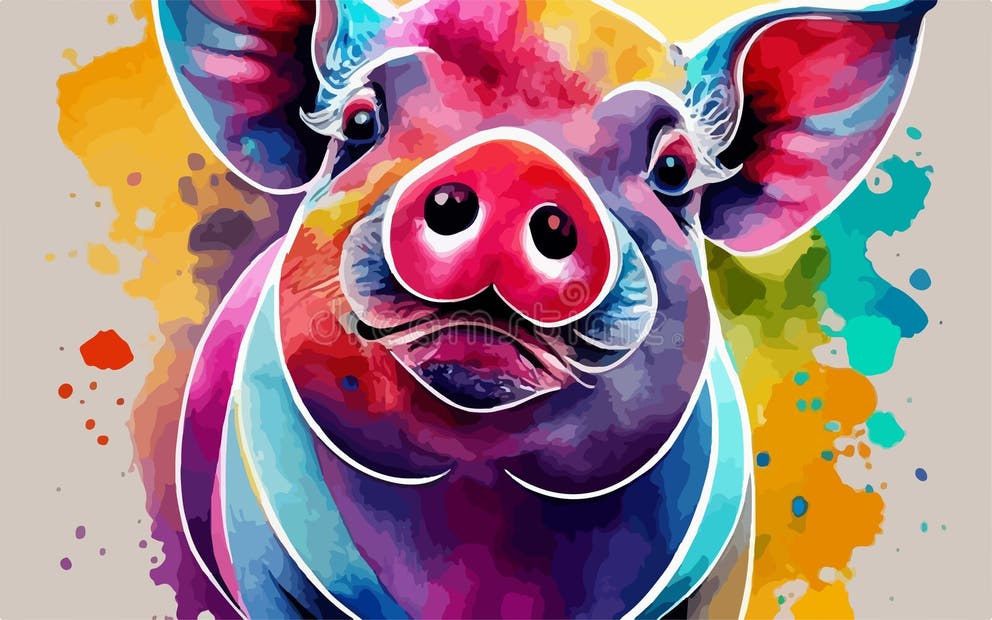 Watercolor Illustration of Pig, Illustration, Generative AI Stock ...