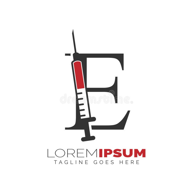 Letter E Injection Logo Design. Alphabet E Syringe Icon Illustration ...