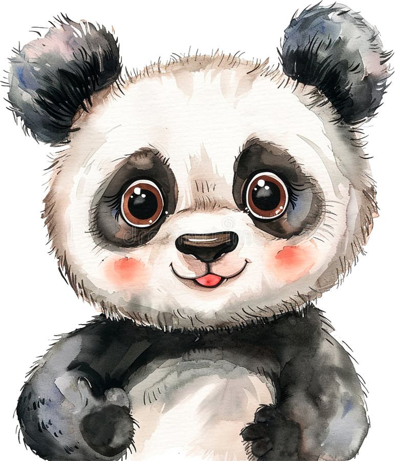 Watercolor Character, Cute Smiling Panda Stock Illustration - Illustration of animal, wildlife ...