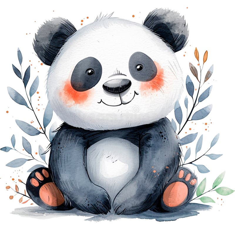 Watercolor Character, Cute Smiling Panda Stock Illustration - Illustration of wildlife, pink ...