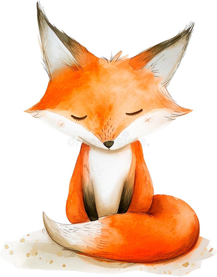Watercolor Character, Cute Smiling Fox Stock Illustration ...