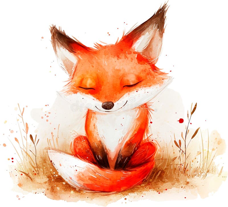 Watercolor Character, Cute Smiling Fox Stock Illustration ...