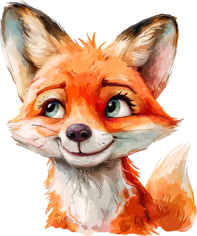 Watercolor Character, Cute Smiling Fox Stock Illustration ...