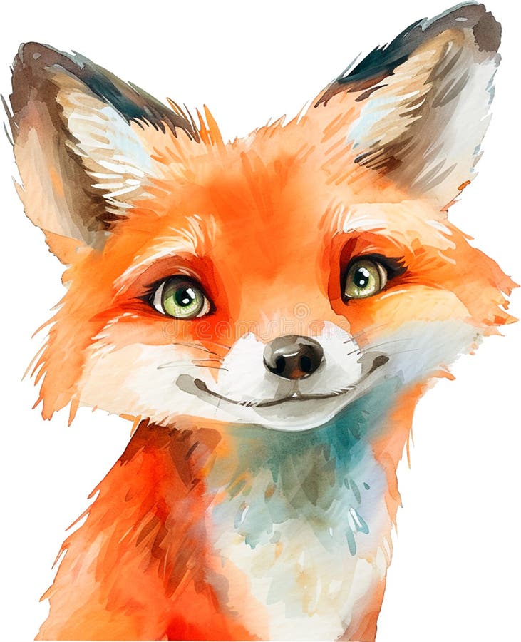Watercolor Character, Cute Smiling Fox Stock Illustration ...