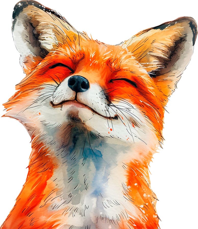 Watercolor Character, Cute Smiling Fox Stock Illustration ...