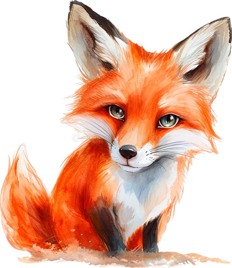 Watercolor Character, Cute Smiling Fox Stock Illustration ...