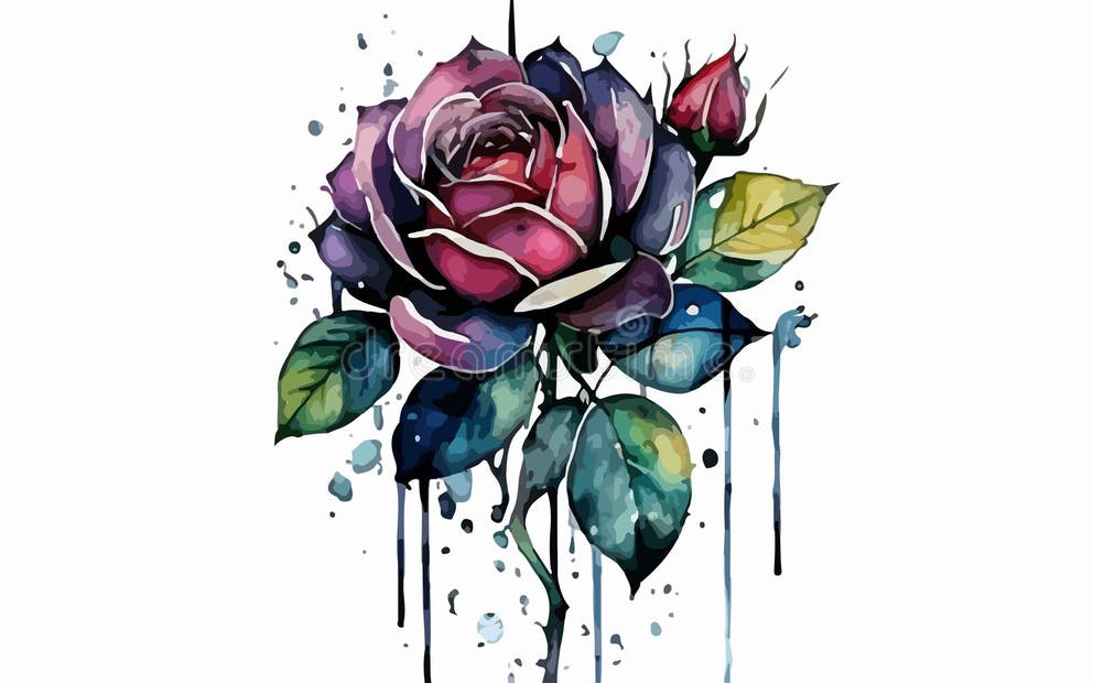 Watercolor Illustration of Dripping Roses, Illustration, Generative AI ...