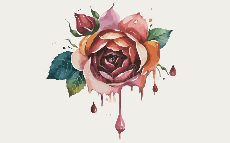 Watercolor Illustration of Dripping Roses, Illustration, Generative AI ...