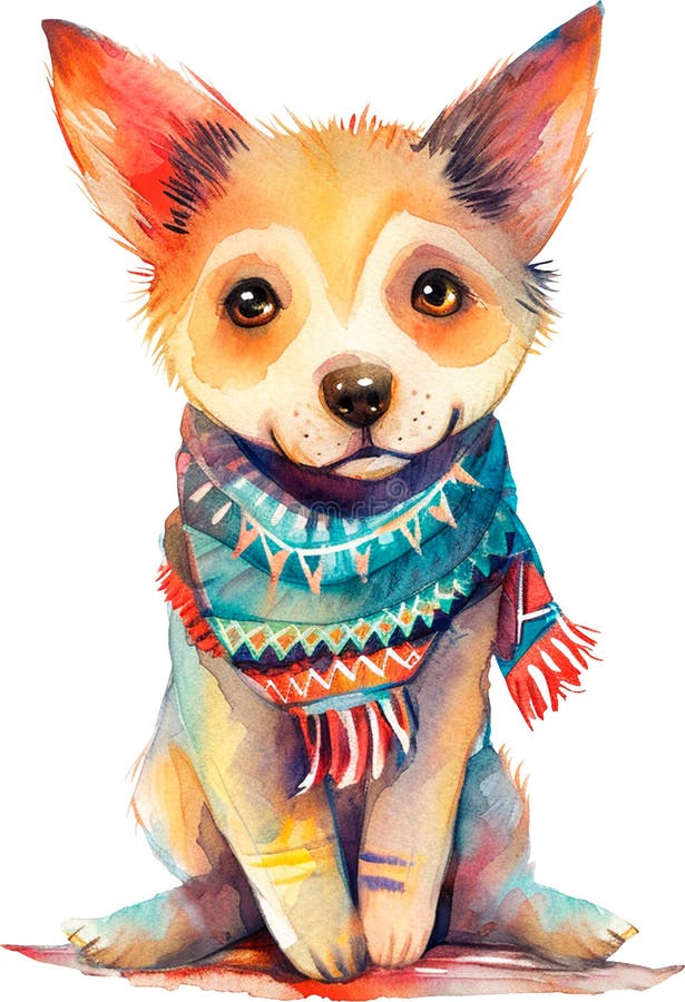 Watercolor Drawing of Cute Dog Stock Illustration - Illustration of ...