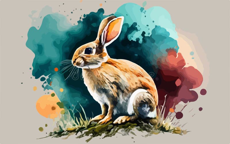 Watercolor Illustration of Rabbit, Illustration, Generative AI Stock ...