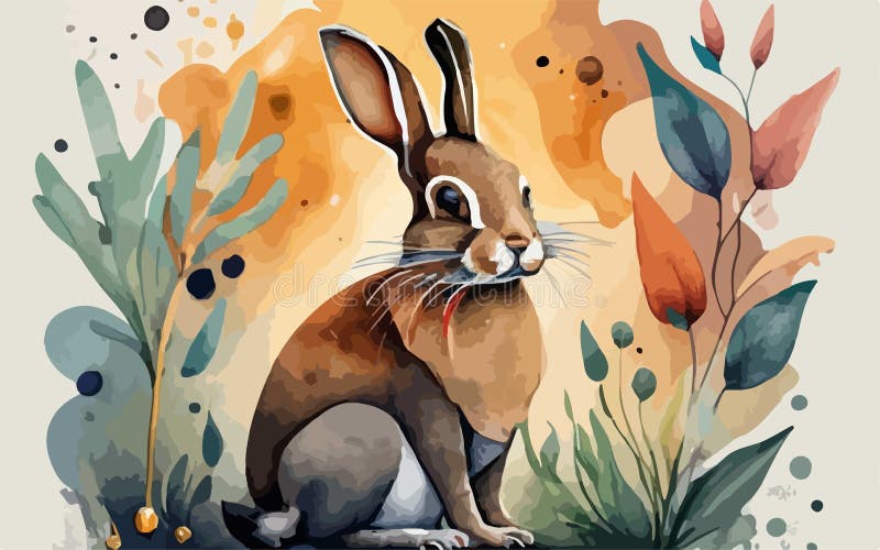 Watercolor Illustration of Rabbit, Illustration, Generative AI Stock ...