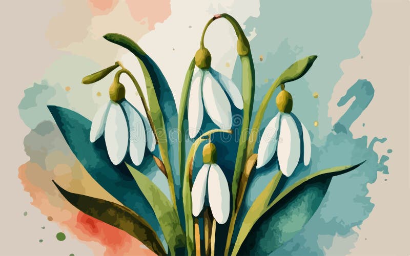 Watercolor Illustration of Snowdrop, Illustration, Generative AI Stock ...