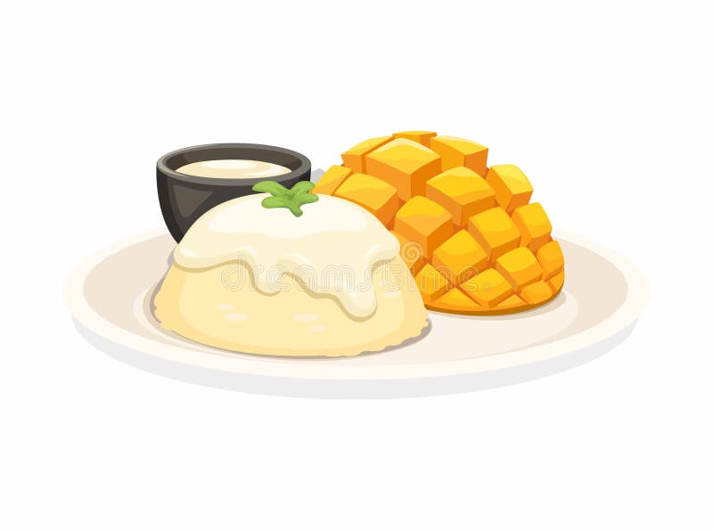 Mango Sticky Rice Thai Food Cartoon Illustration Vector Stock Vector ...