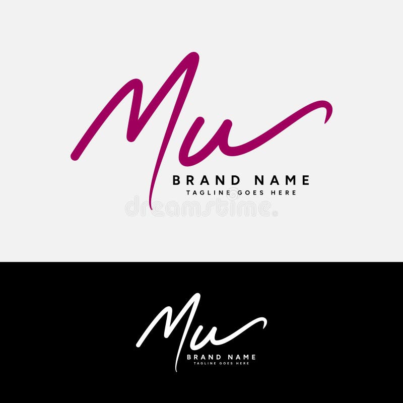 M, U, MU Initial Letter Logo. Alphabet MU Handwritten Signature Logo ...
