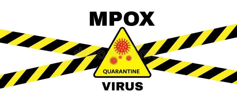 Warning Sign with MPOX Virus Text and Red Virus Particles, Surrounded ...