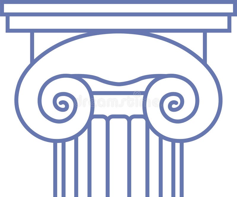 Ancient Ionic Column Outlined in Blue Color Isolated on White Stock ...