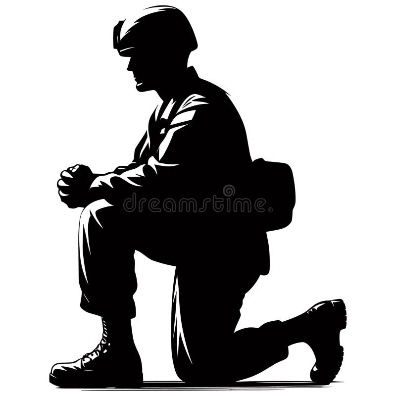 Military Silhouette of Soldier Kneeling in Honor Perfect for Patriotic ...