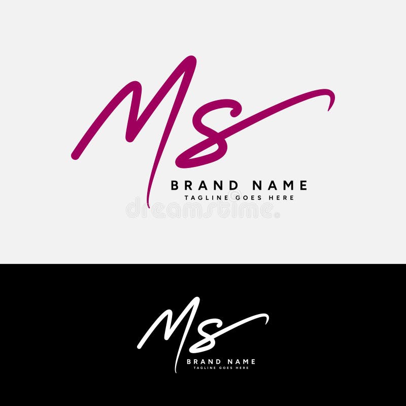 M, S, MS Initial Letter Logo. Alphabet MS Handwritten Signature Logo ...