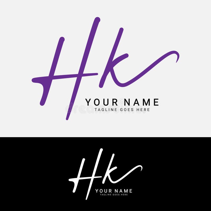 H, K, HK Initial Letter Logo. Alphabet HK Handwritten Signature Logo ...