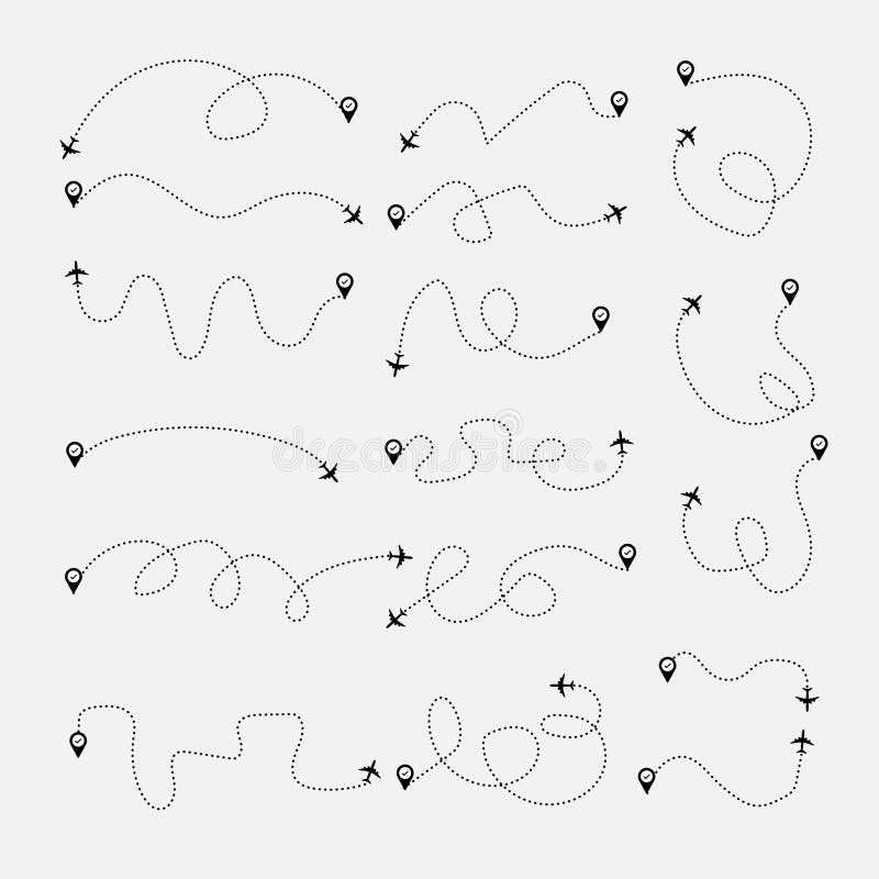 Airplane Routes Way Path Tracks Vector Set. Stock Vector - Illustration ...