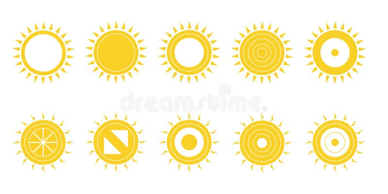 Sun Icon Set. Yellow Sun Icon. Shine Sun Ray Set. Yellow Sun Color ...