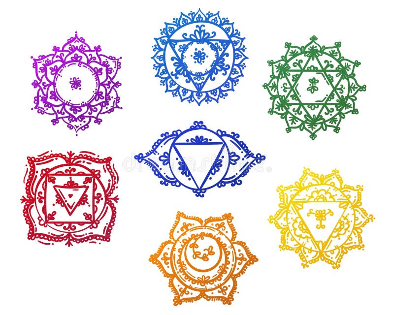 Vector Hand Drawn Decorative, Ornamental Style Chakra Symbols Stock ...