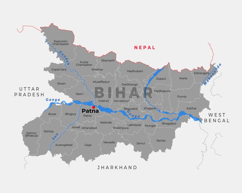 District and River Map of Bihar Stock Vector - Illustration of mapping ...