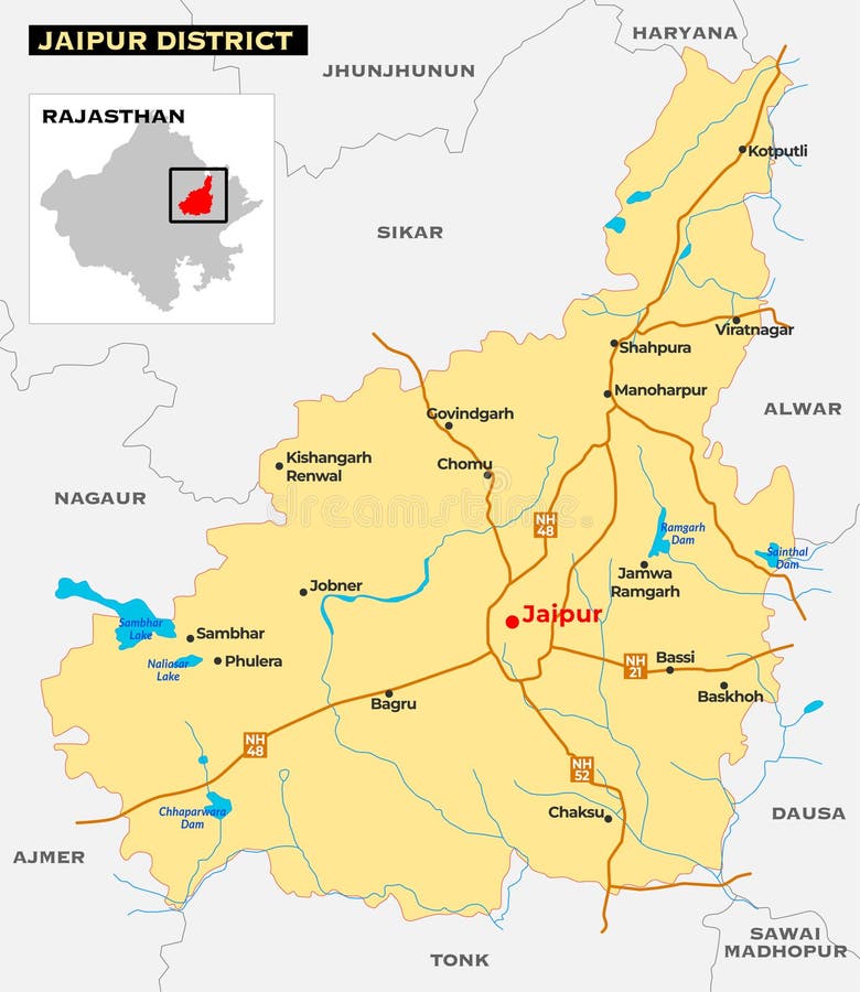 Jaipur District Map, City of Rajasthan, India Stock Vector - Illustration of city, continent ...