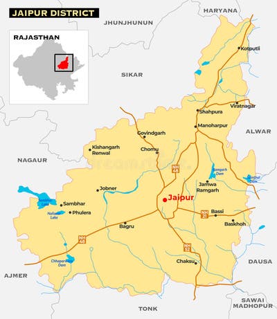 Jaipur District Map, City of Rajasthan, India Stock Vector - Illustration of city, continent ...