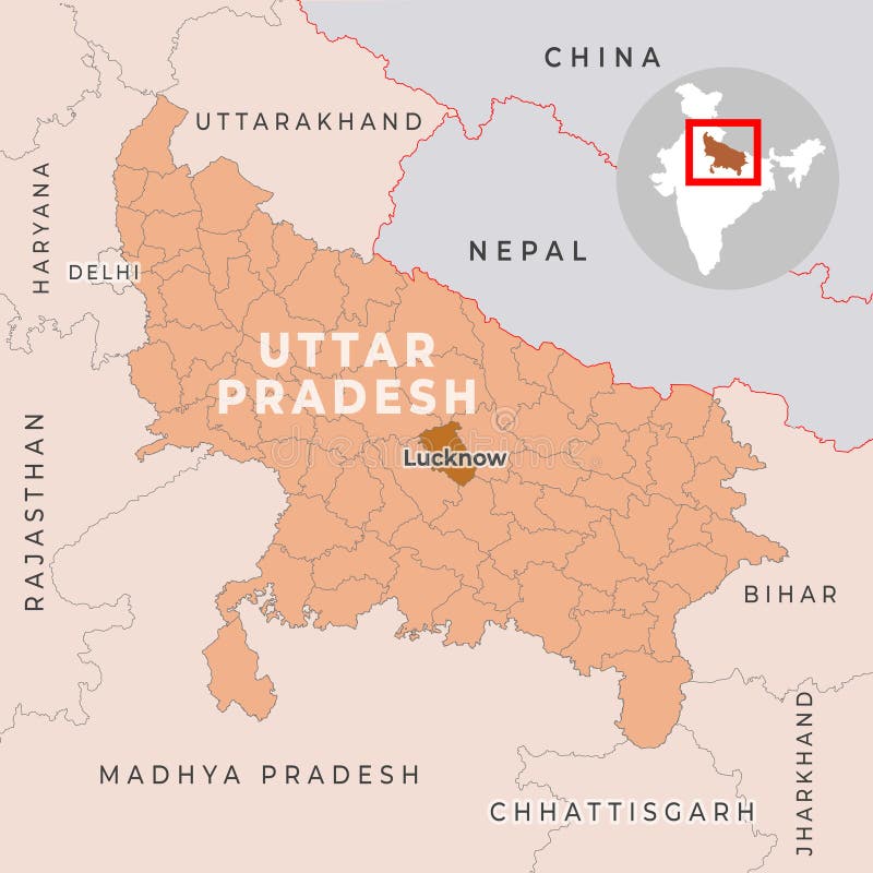 UP Map with Neighbour States and Countries Stock Vector - Illustration ...