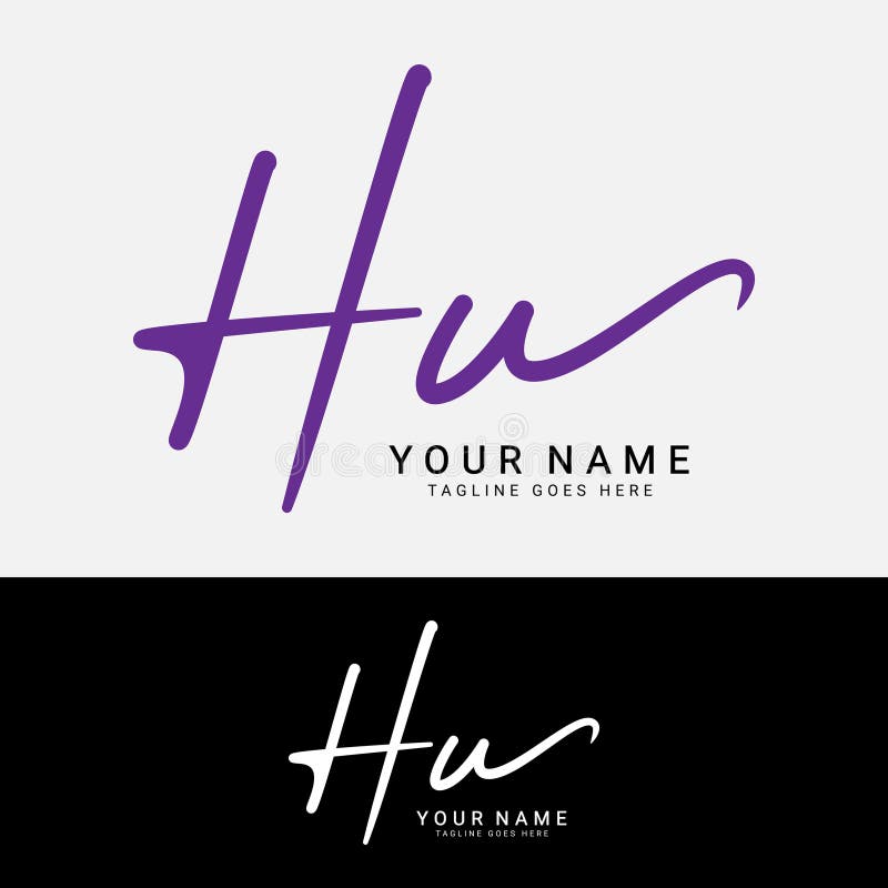 H, U, HU Initial Letter Logo. Alphabet HU Handwritten Signature Logo ...