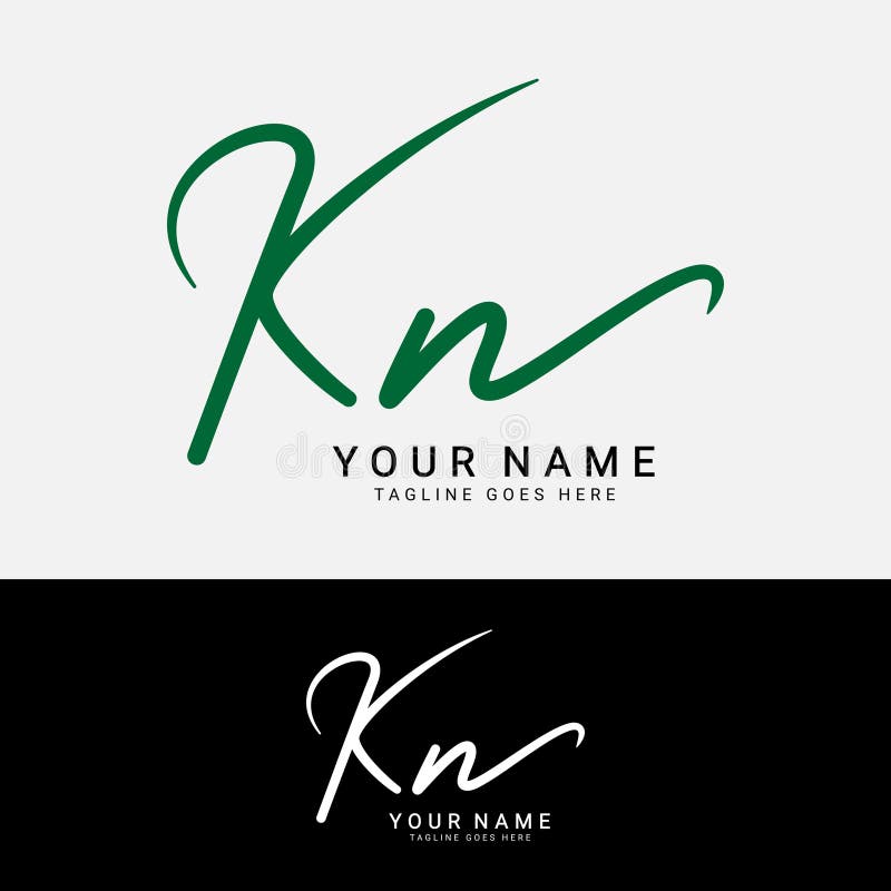 K, N, KN Initial Letter Logo. Alphabet KN Handwritten Signature Logo ...