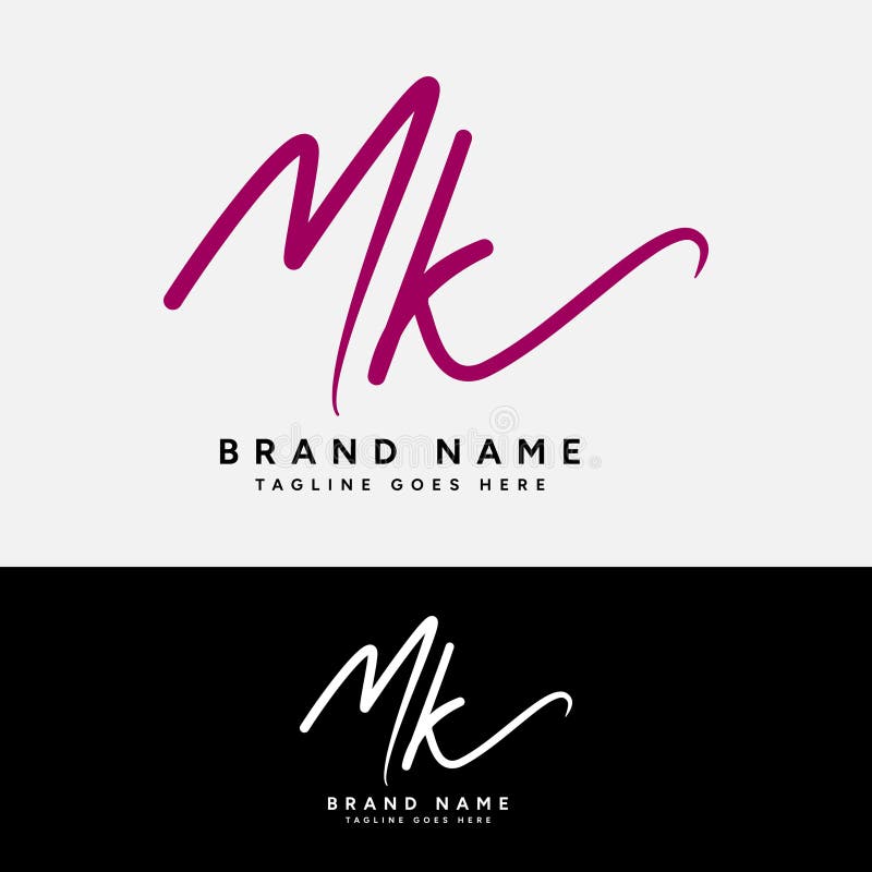 M, K, MK Initial Letter Logo. Alphabet MK Handwritten Signature Logo ...